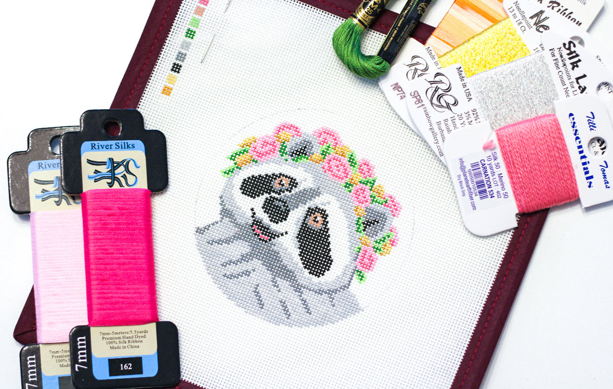 Flower Crown Raccoon "Flora" Canvas + Stitch Guide – Spellbound Stitchery