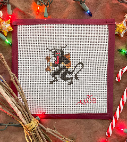 PREORDER - Krampus Needlepoint Canvas 4" Round – Spellbound Stitchery