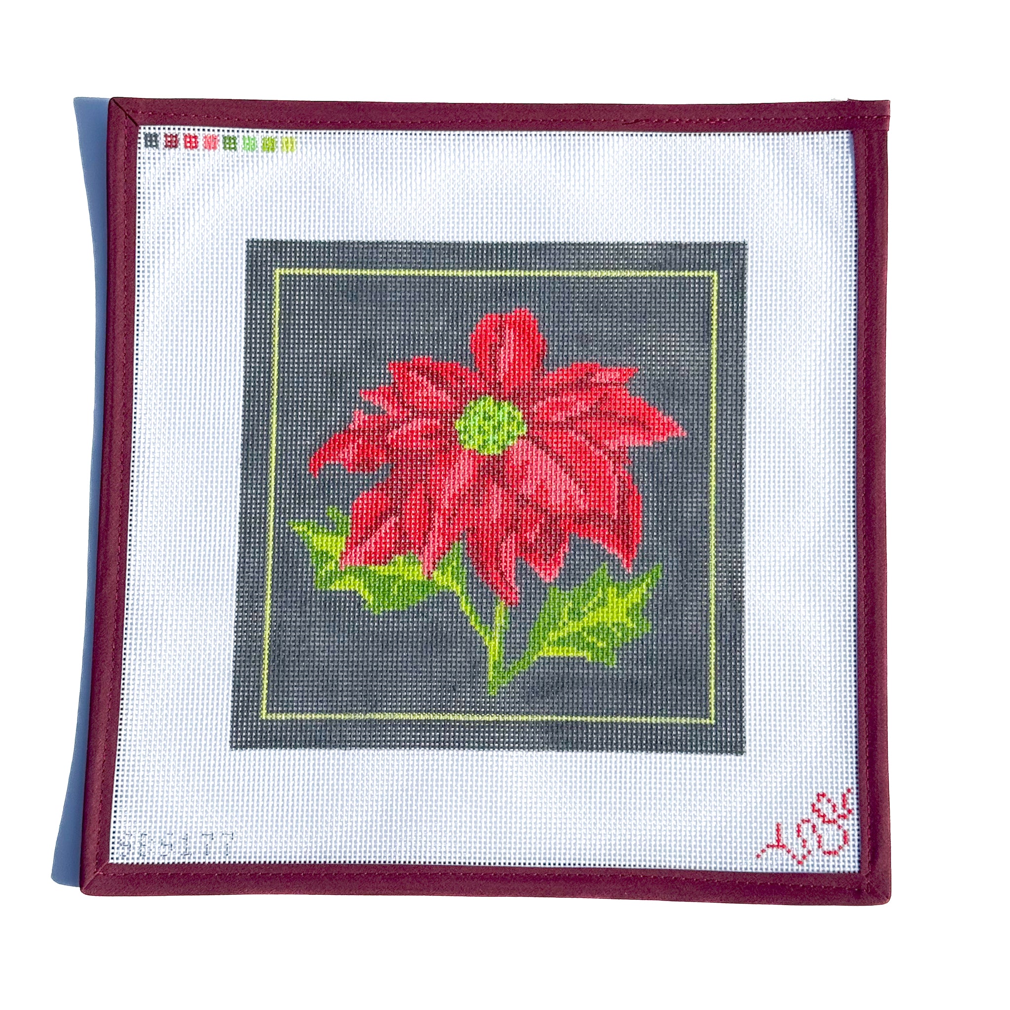 Dark Floral Poinsettia Needlepoint Canvas – Spellbound Stitchery