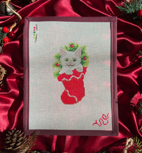 Kitten in a Stocking Needlepoint Canvas – Spellbound Stitchery