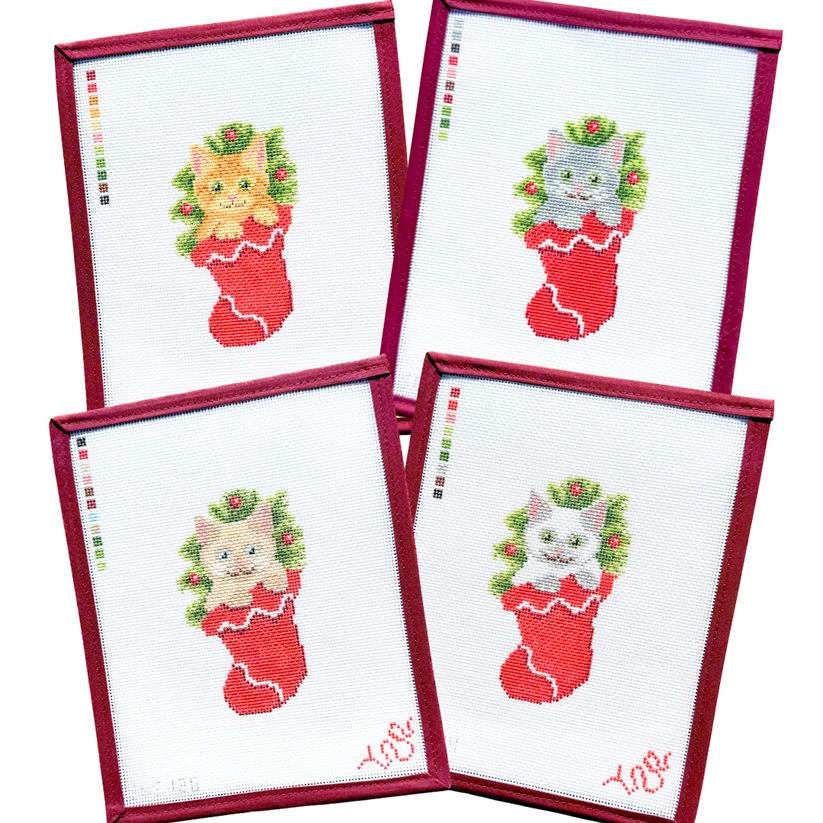 Kitten in a Stocking Needlepoint Canvas – Spellbound Stitchery