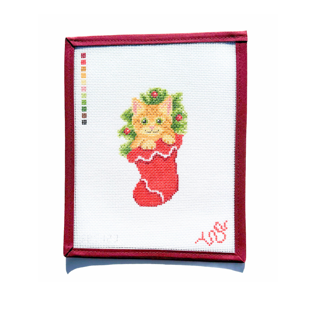 Kitten in a Stocking Needlepoint Canvas – Spellbound Stitchery