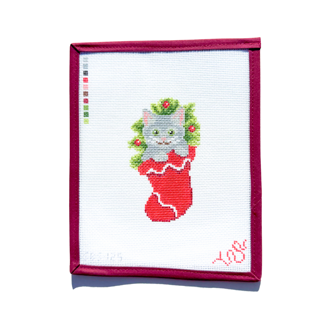 Kitten in a Stocking Needlepoint Canvas – Spellbound Stitchery